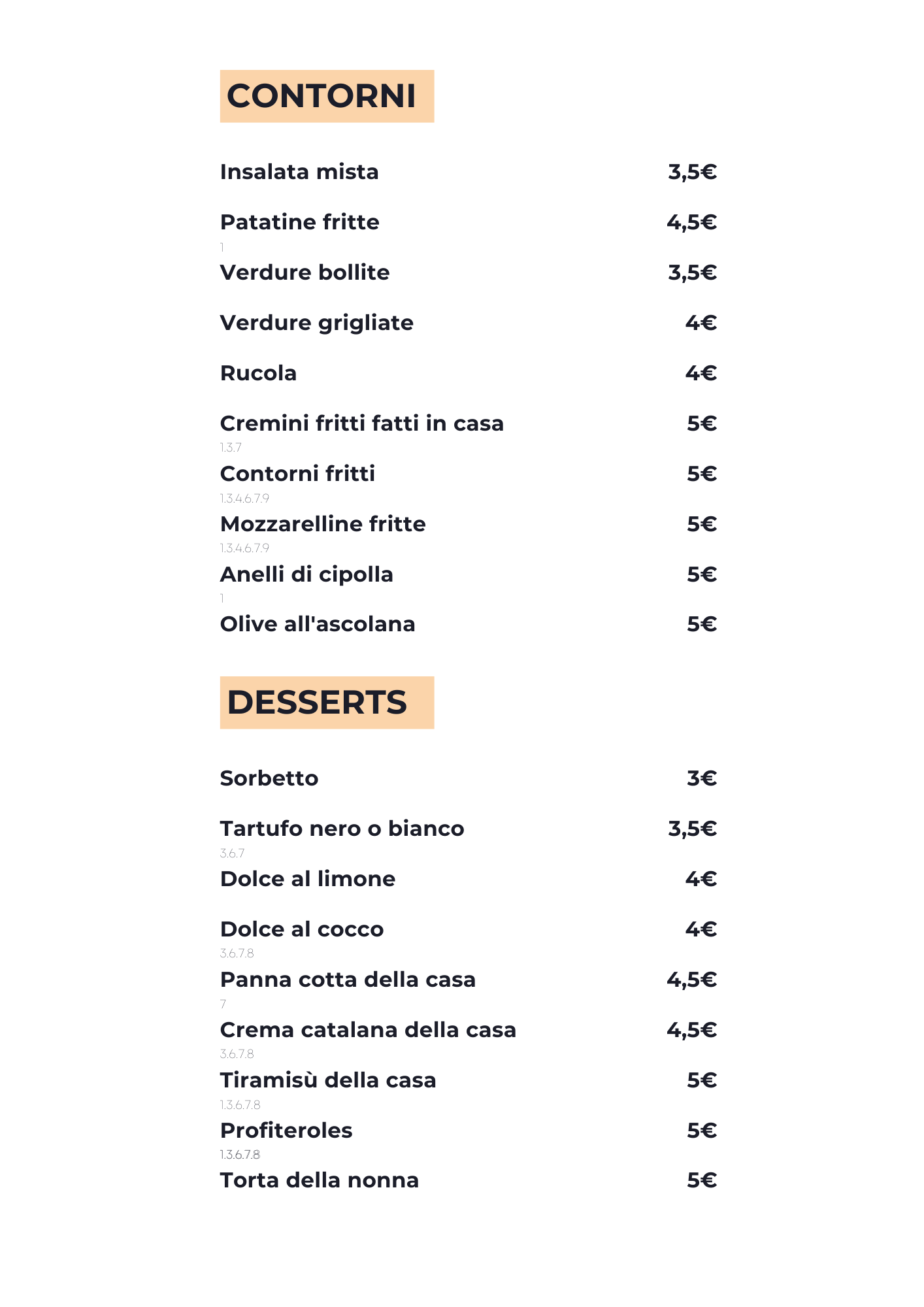 Il menù – Paradiso